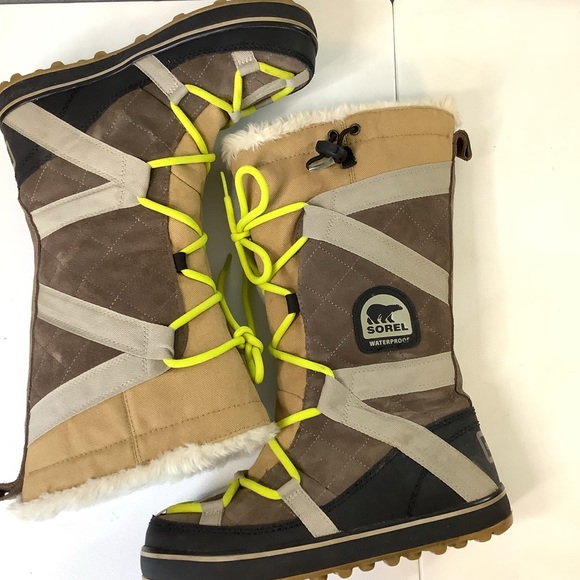 Sorel Shoes Sorel Glacy Explorer Womens Nl 977269 Insulated Snow Boots Sz 7 Brown Yellow